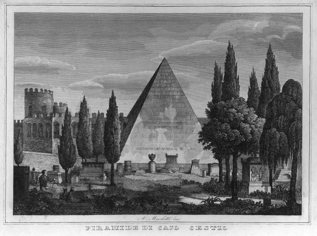 PIRAMIDE DI CAJO CESTIO . Incisione su rame originale, ca. 1850 EUR 25 ...