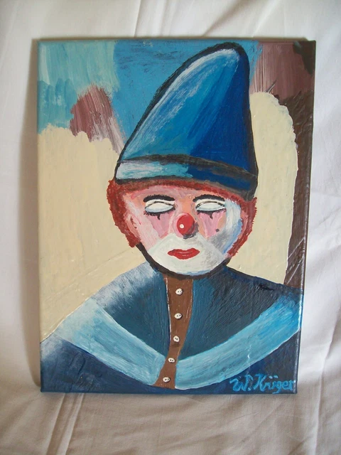 BILD GEMÄLDE CLOWN Harlekin Original Unikat handgemalt Öl auf Leinwand 30x40cm EUR 40,00 ...
