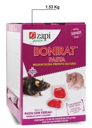 ZAPI RODENTICIDA BONIRAT PASTA PLUS astuccio 1.53kg cod. 104567 EUR 27,76 - PicClick IT