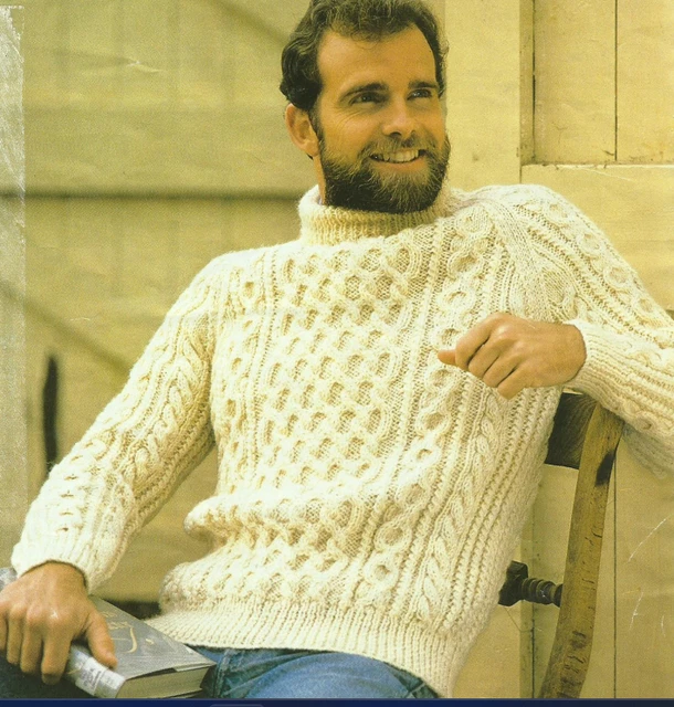 SUPERB RETRO VINTAGE ARAN JUMPER Knitting Pattern By JAROL 32-46" £2.99 ...