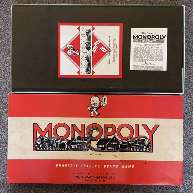 VINTAGE ORIGINAL MONOPOLY Red Box John Waddington 1950 1960s Wooden ...