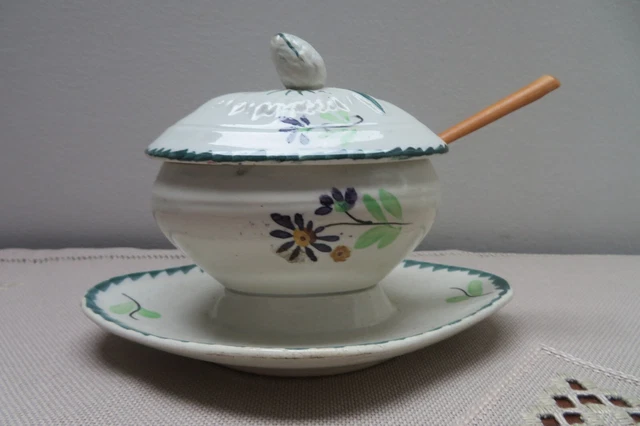 ANCIEN MOUTARDIER faïence sur dormant décor fleurs EUR 25,00 - PicClick FR