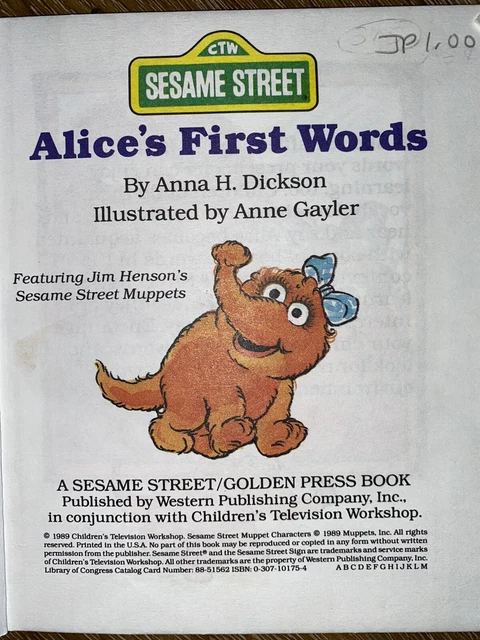 VINTAGE 1989 SESAME Street Alice’s First Words A First Little Golden ...