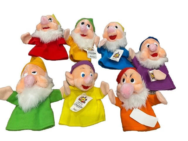 THE SEVEN DWARFS Plush Hand Puppets Set Disneyland Disney World 8” Snow ...