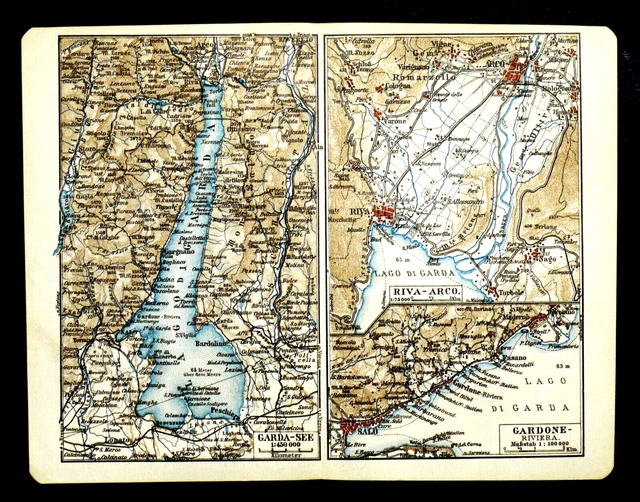 1909 OLD MAP TOPOGRAFICA:GARDA-SEE..RIVA-ARCO..GARDONE-RIVIERA.MEYERS ...