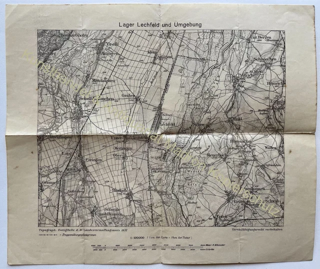 MAP LECHFELD BARRACKS troop training ground around 1910 Augsburg £19.78 ...