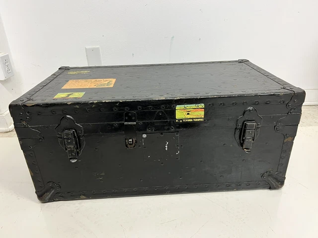 VINTAGE MILITARY FOOT LOCKER us army chest storage trunk metal wood box ...