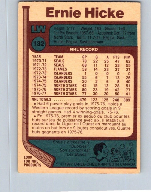 VINTAGE HOCKEY CARD O-Pee-Chee 1977 Los Angeles Kings Ernie Hicke No881 ...