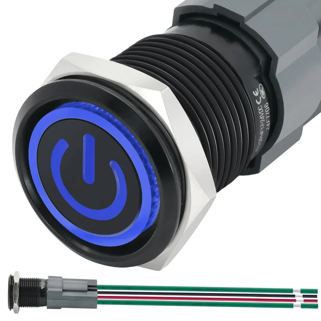 (15AMP) 16MM LATCHING Push Button Switch 12V-24V DC On Off with LED ...