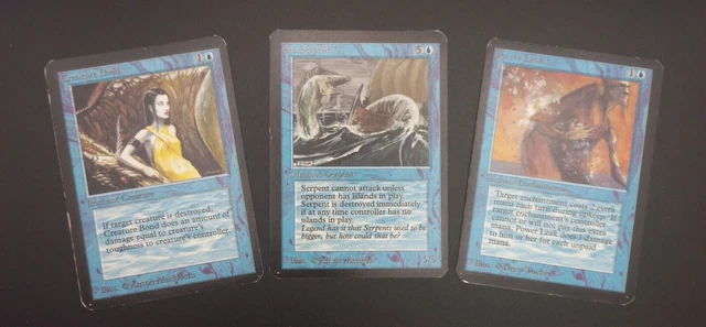 LOT 3 ALPHA Cards Power Leak , Creature Bond , Sea Serpent Ex To Pl ...