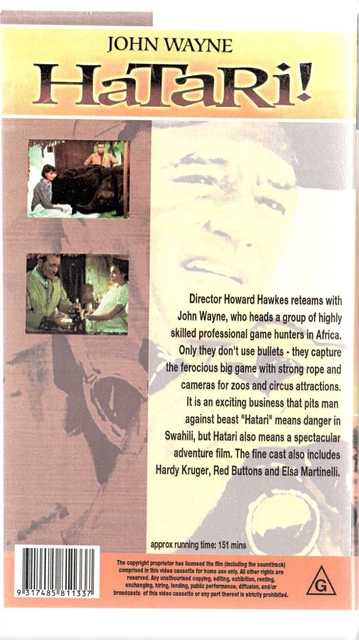 JOHN WAYNE HATARI **SEALED** VHS Video Tape Howard Hawkes 1961 action ...