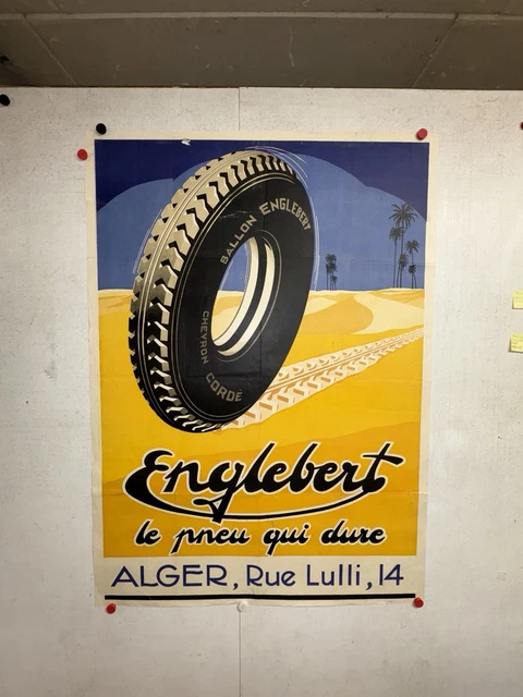 RARE AFFICHE ANCIENNE Pneu Englebert a Alger Art Déco Désert Algérie ...