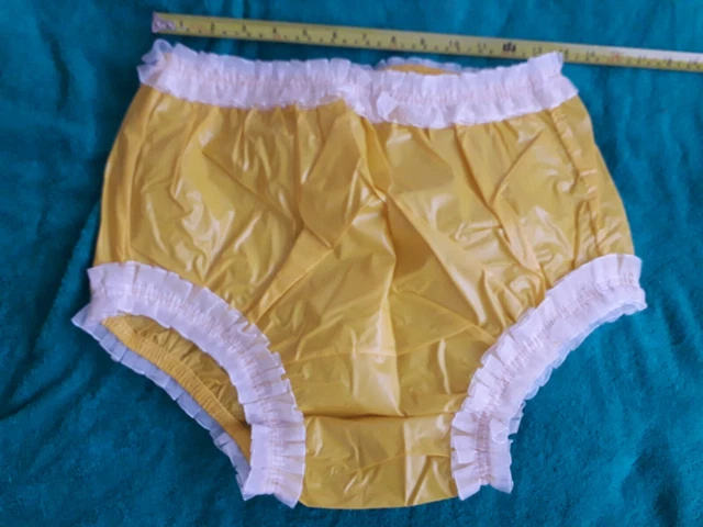 ADULT BABY YELLOW Glossy Frilly Plastic Pants Size L Large, 28"-33 ...