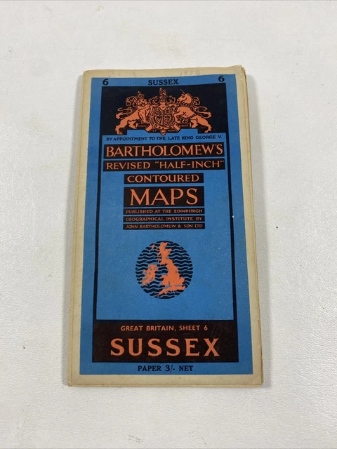 BARTHOLOMEWS REVISED HALF-INCH Contoured Maps : Sussex Great Britain #6 ...