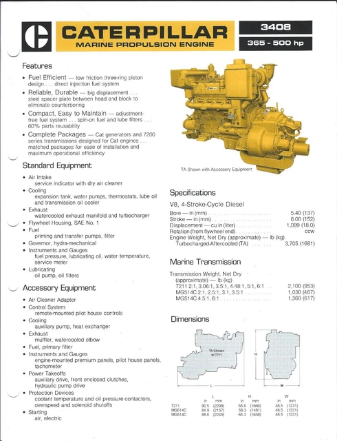 MARINE BROCHURE - Caterpillar - 3408 Propulsion Engine - c1983 - 2 ...