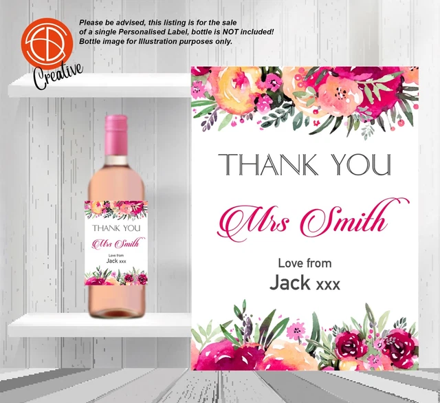 PERSONALISED TEACHER WINE Bottle Label Sticker Gift Thank You Teacher ...