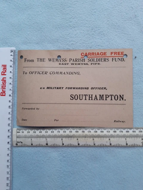 WORLD WAR ONE Carriage Free Label To Military Officer Southampton From ...