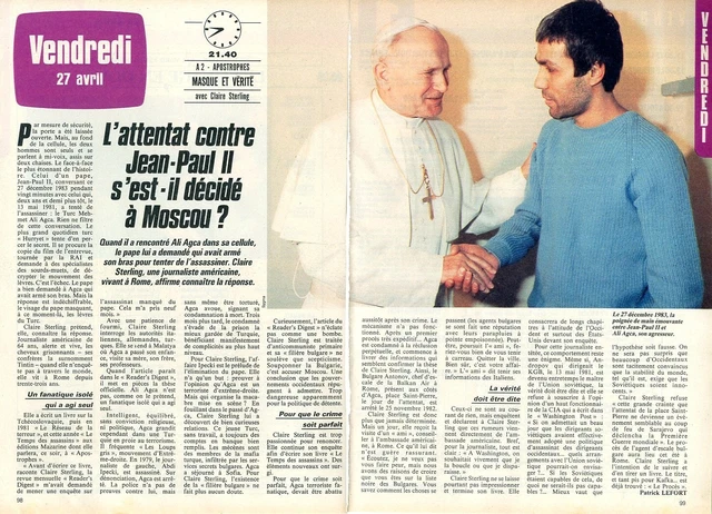 COUPURE DE PRESSE Clipping 1984 Jean Paul II et son Agresseur (2 pages) EUR 5,00 - PicClick FR