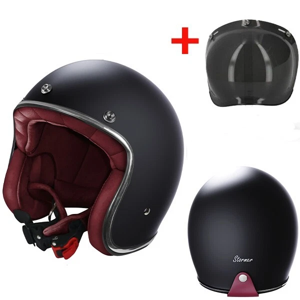 CASCO JET MOTO Cafe Racer Custom Vintage Stormer Quartz Nero Opaco L ...