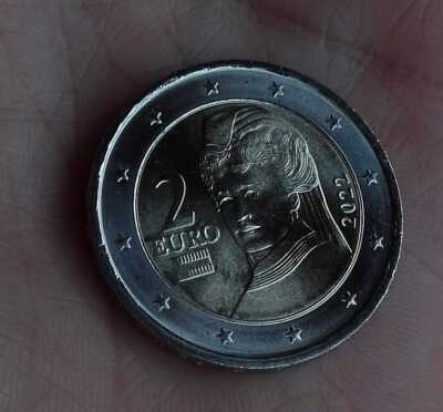 2 EURO RARI Austria 2022 errori di conio Ritratto Bertha von Suttner ...