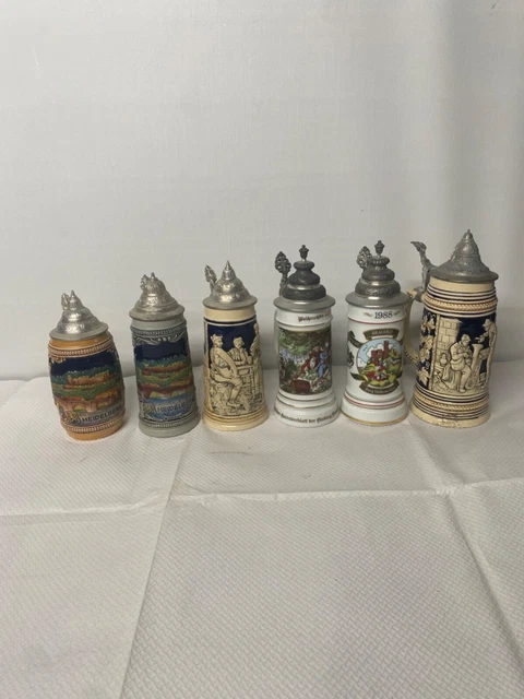 LOT DE 6 chope à bière avec couvercle en étain différent modèle et ...