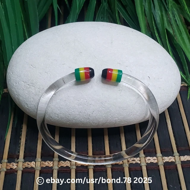 ACRYLIC CUFF BRACELET Reggae Style Bangle Rasta Colour Tip Unisex ...