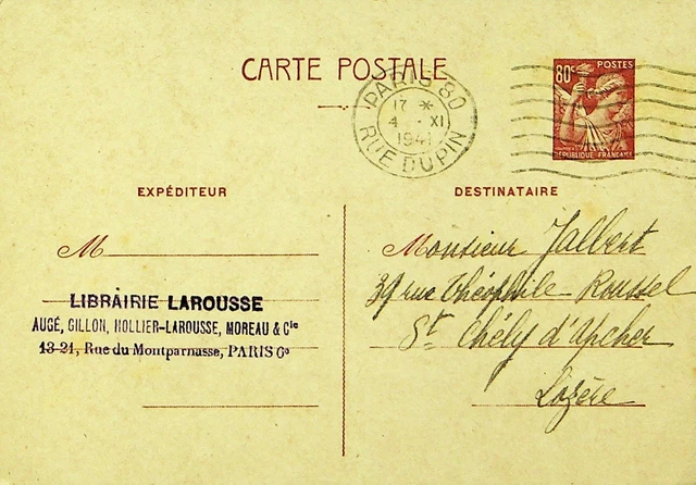 FRANKREICH 1941 WWII 40c Postal Karte Von Paris Sich Stk. Chely D ...