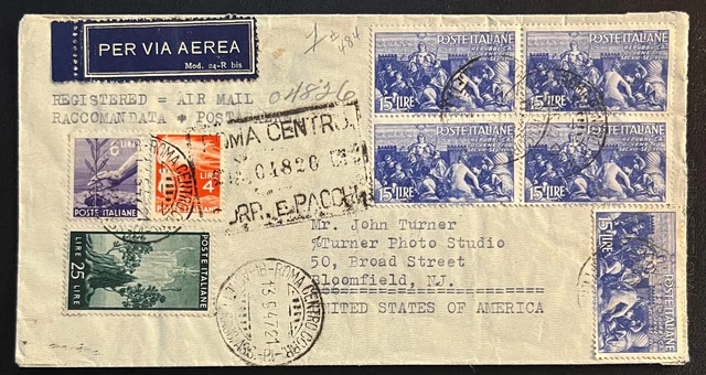 BUSTA RACCOMANDATA-POSTA AEREA Da Roma Destinazione Stati Uniti 13/5 ...