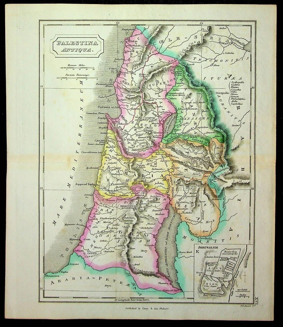 SAMUEL BUTLER ANCIENT Geography Map Old Palestine 1832 Hand Colored £8. ...