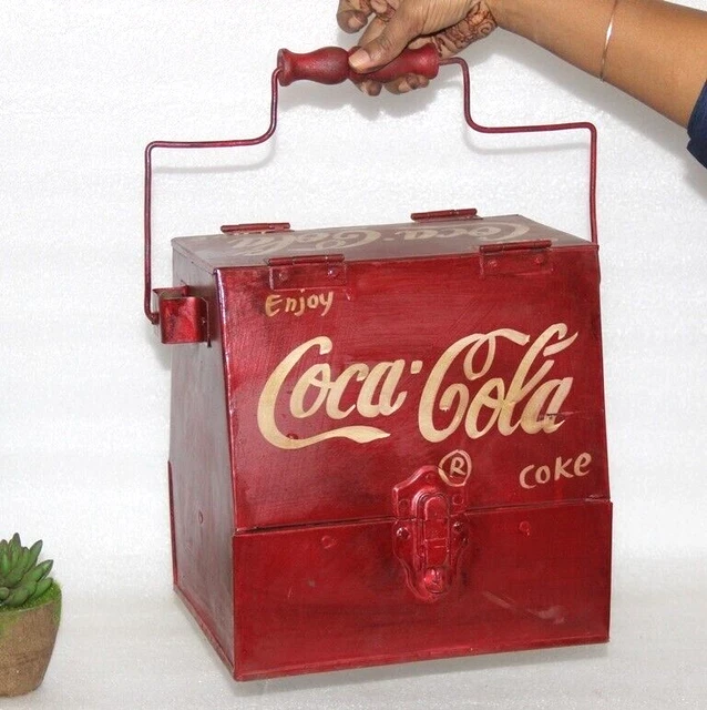 ANTIQUE COCA-COLA RED Painted Soda Glass Holder Iron Box With Open ...