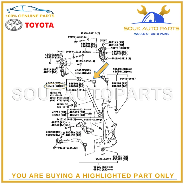 48630-59125 GENUINE TOYOTA ARM FRONT SUSPENSION UPPER NO.1 LH ...