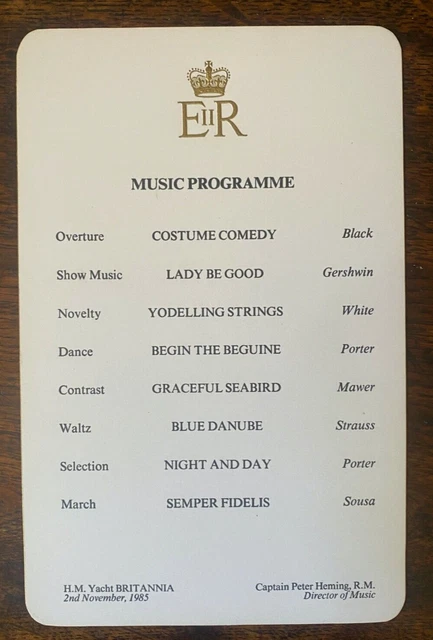 ANTIQUE ROYAL YACHT Britannia Music Programme for Queen Elizabeth II ...