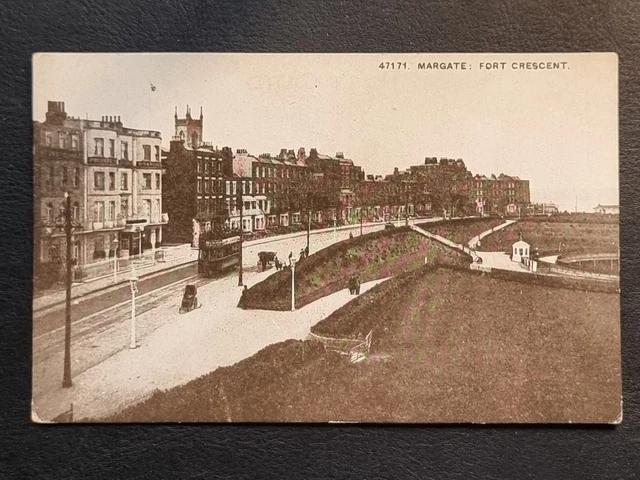 FORT CRESCENT MARGATE Postcard C1910 Tram Hotel Trade Carts Horse ...