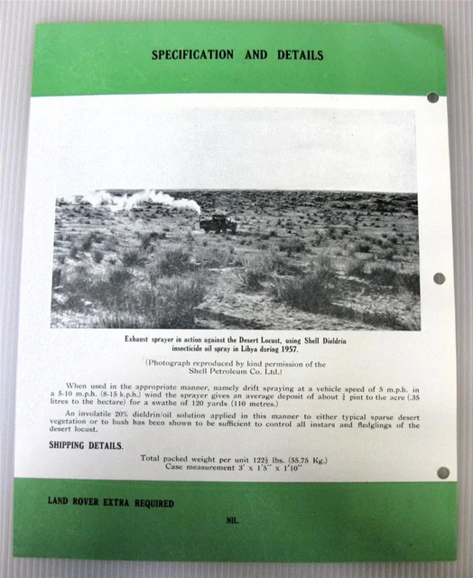 LAND ROVER E&W Exhaust Nozzle Spray Locust Control Car Part Sales Sheet 1958 £19.99 - PicClick UK