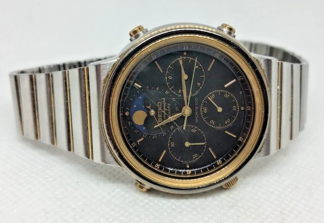 VINTAGE MEN'S QUARTZ Moon Phase Chronograph Watch Seiko Sports 100 7A48 ...