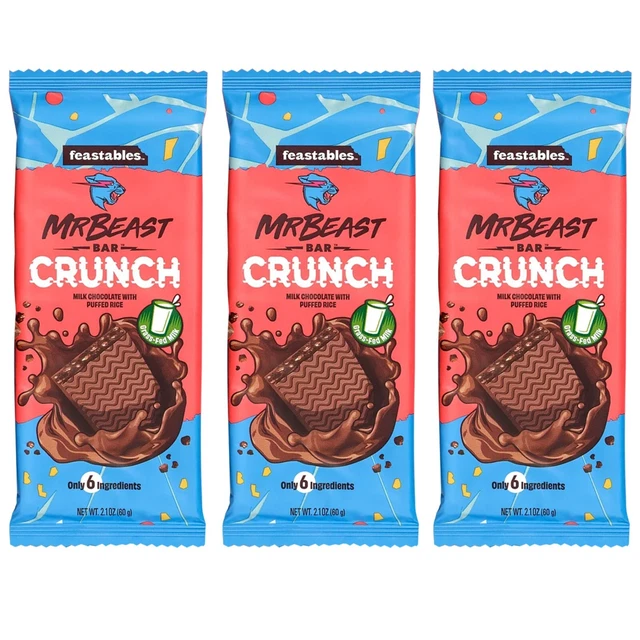 MRBEAST FEASTABLES MILK Chocolate Crunch CRUNCHY Mr Beast Chocolate 3 ...