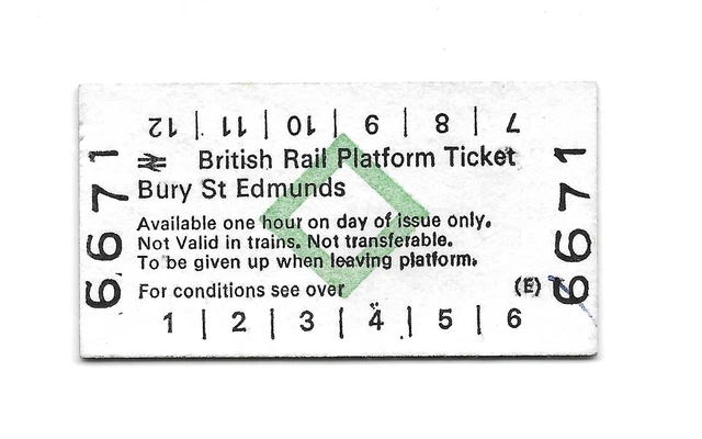 1985 BURY ST Edmunds BRB(E) Edmondson Platform Ticket Green Diamond BR ...