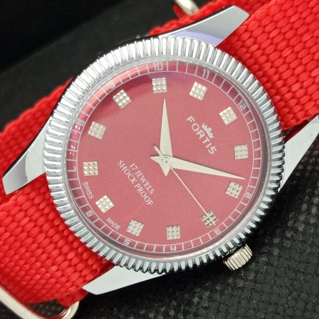 REFURBISHED WINDING SWISS MENS VINTAGE WRIST RED DIAL WATCH 587c ...