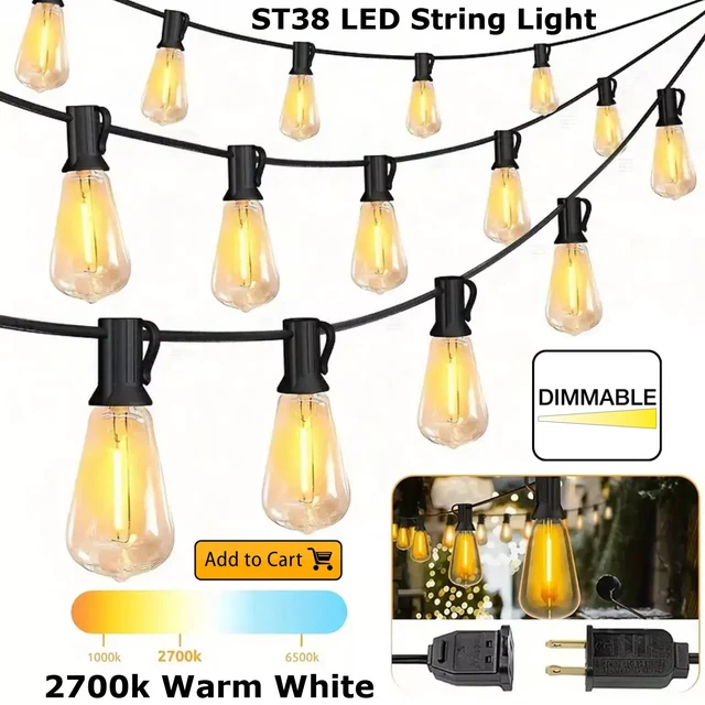 50FT - 800FT LED Outdoor String Lights Dimmable Waterproof ST38 LED ...