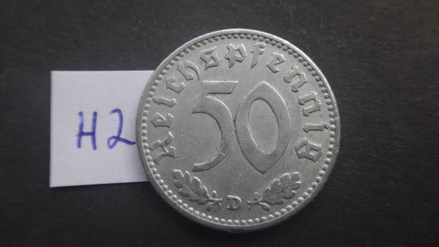 GERMANY 1943 D swastika Aluminum Nazi Eagle 50 pfennig Reichspfenning ...