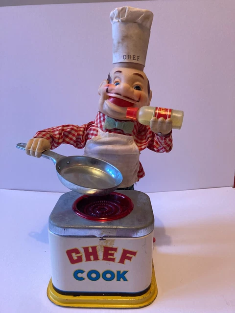 RARE VINTAGE COLLECTORS 1950s Battery Operated Chef Cook Tin Toy £119. ...