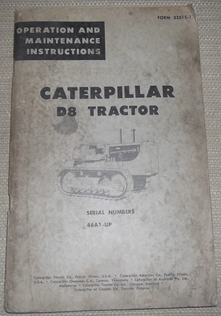 Caterpillar D8 Tractor 46a1 46a3044 Operation And Maintenance