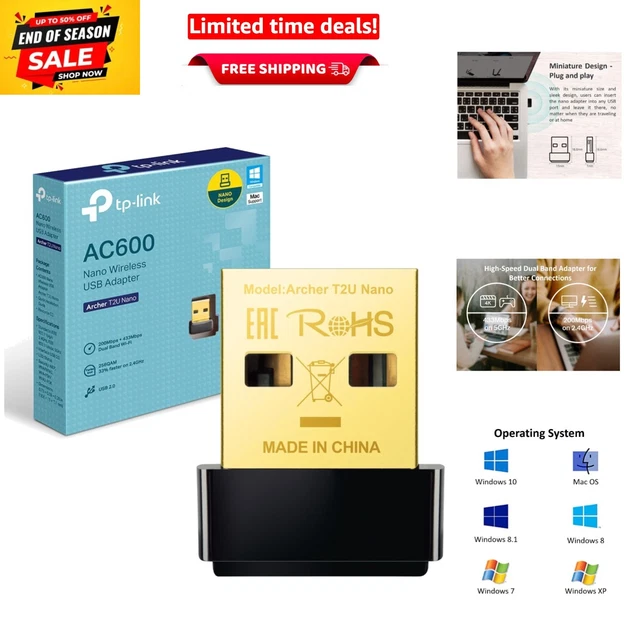 AC600 USB WI-FI Dongle, Dual Band 5 GHz Wireless Adapter for PC ...