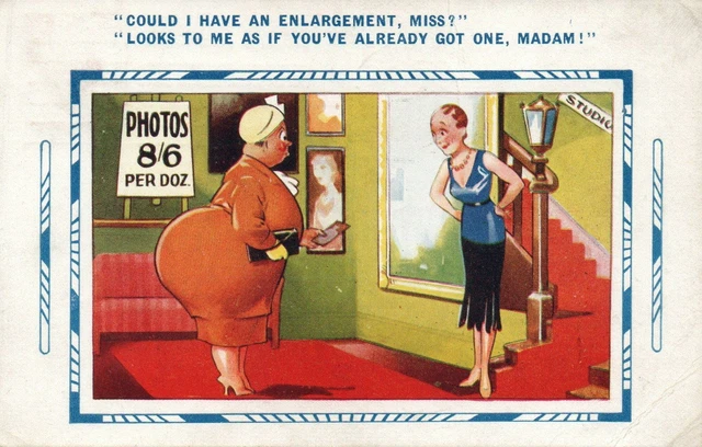 VINTAGE RUDE COMIC BAMFORTH BUSTY OLD LADY WANTS ENLARGEMENT POSTCARD ...