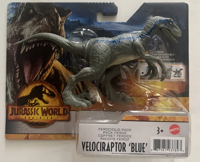 MATTEL JURASSIC WORLD Dominion Ferocious Pack VELOCIRAPTOR BLUE ...