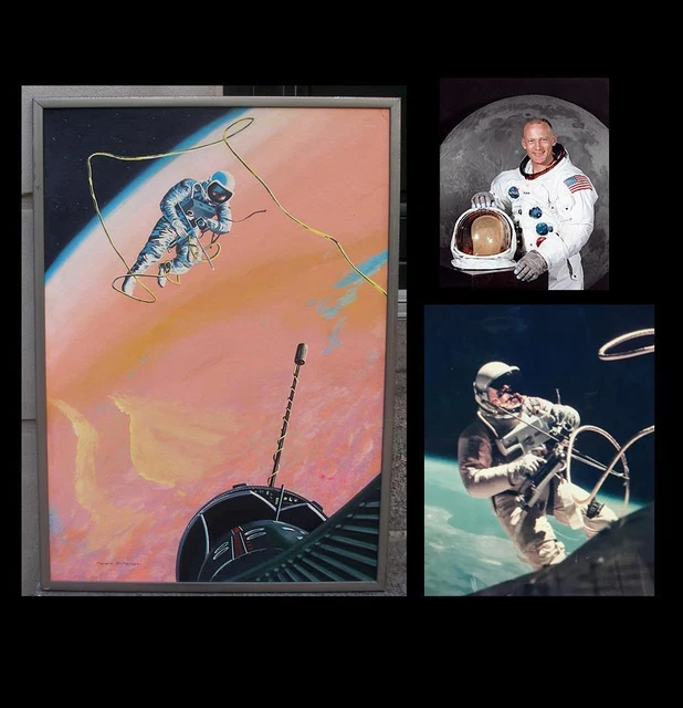 BUZZ ALDRIN'S HISTORIC spacewalk. Gemini 12. Rare Exhibition painting ...