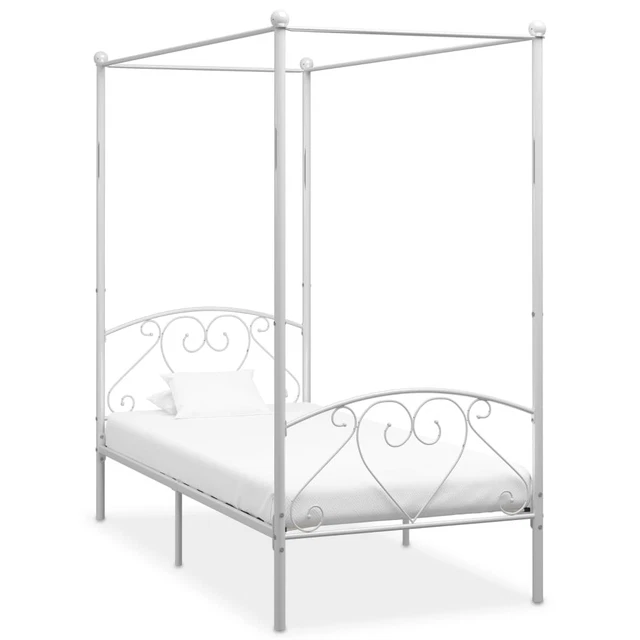 CANOPY BED FRAME White Metal 90x200 cm Single With Slatted Base Elegant ...