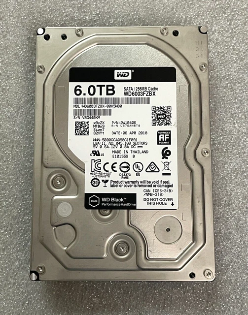 WESTERN DIGITAL BLACK WD6003FZBX-00K5WB0 6TB 7.2K SATA 3.5" Internal ...