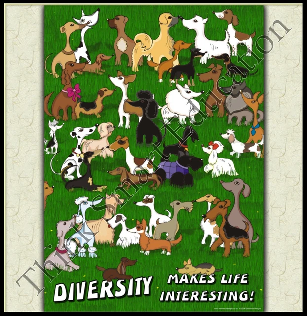DOG DIVERSITY INCLUSION UNITY SCHOOL EDUCATIONAL POSTER A3 SIZE 11.7 x ...