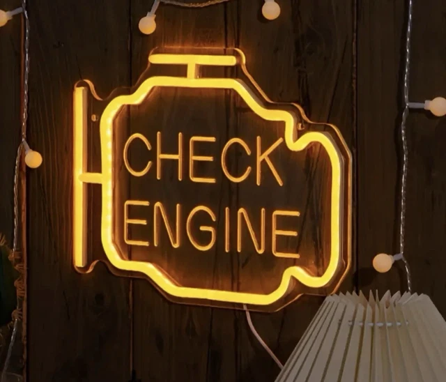 CHECK ENGINE LED Neon Sign Wall Hanging Light up Garage Game Room Decor ...